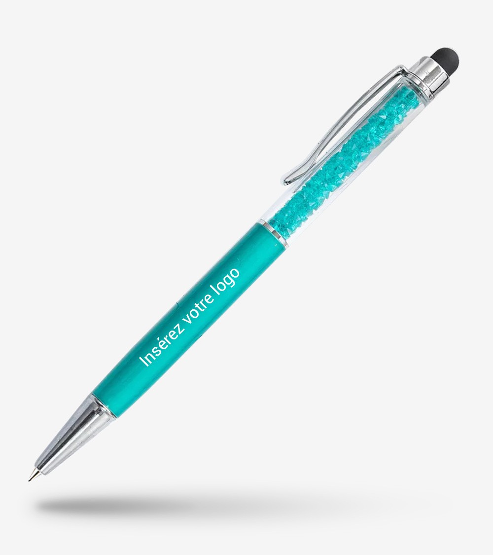 Stylos Publicitaires Turquoise Cristaux avec logo