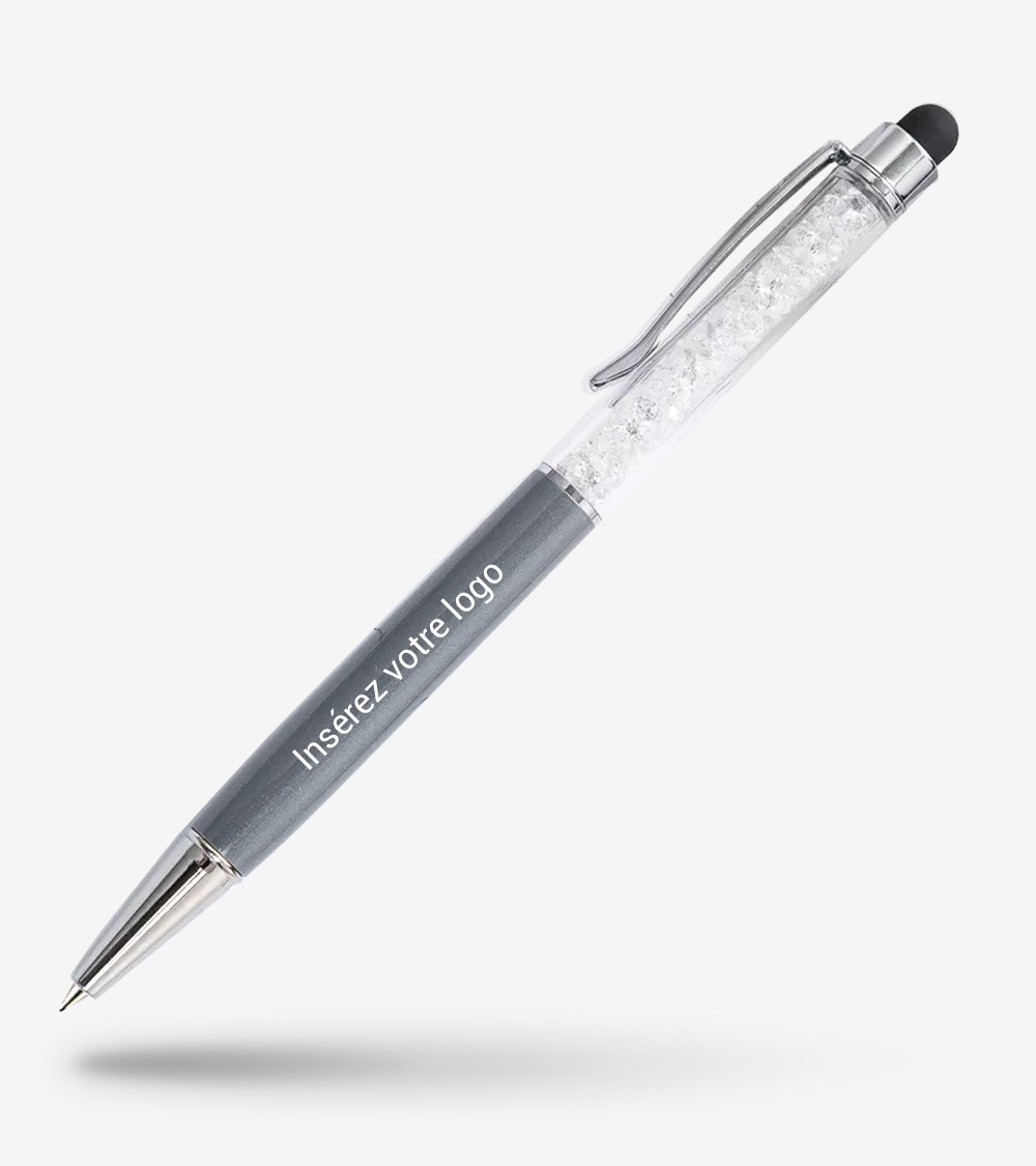 Stylos Publicitaires Gris Cristaux avec logo